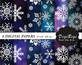 Blue Snowflake Digital Paper, Christmas Digital Paper, Snowflake ...