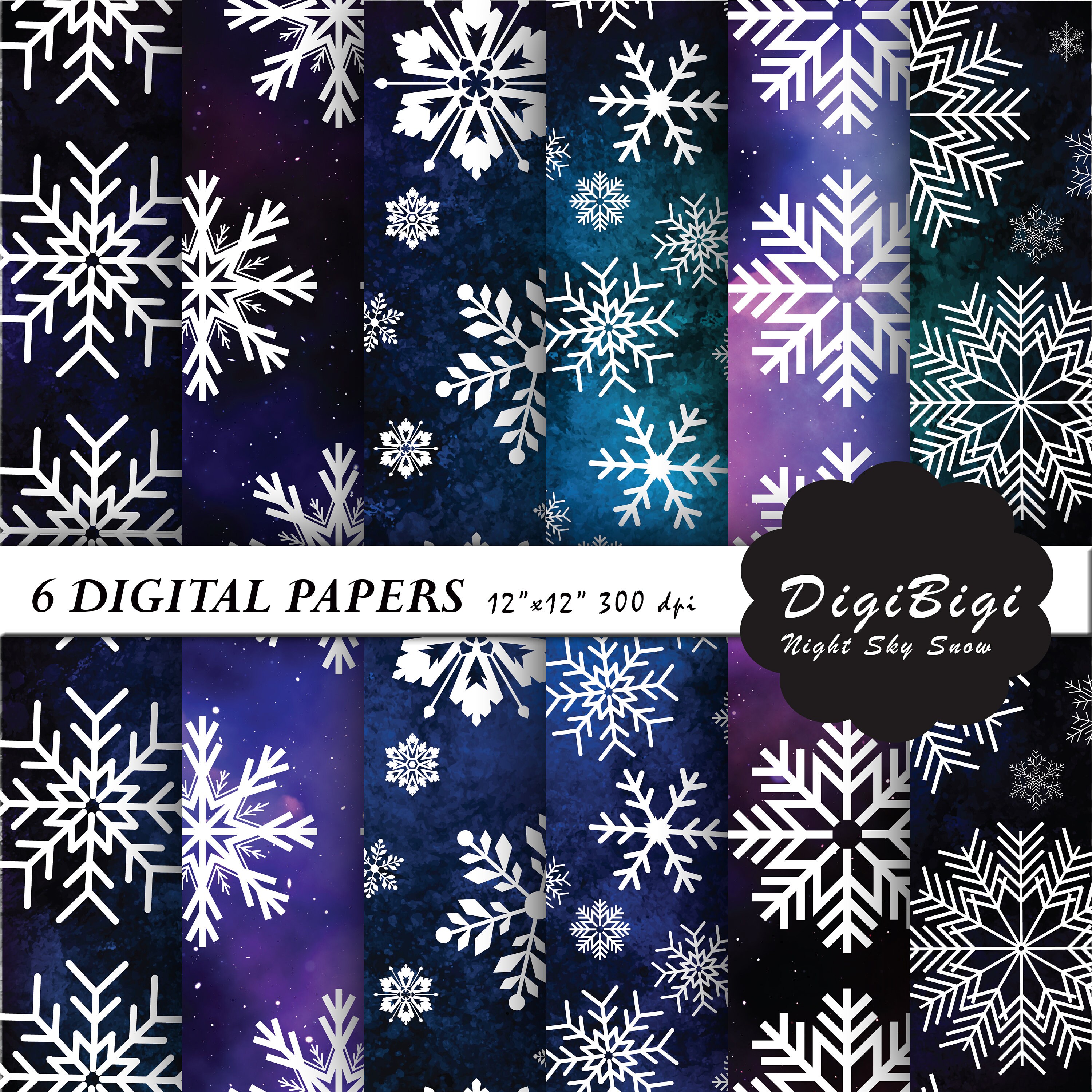 Watercolor Snowflake Digital Paper, Christmas Digital Paper, Snowflake ...