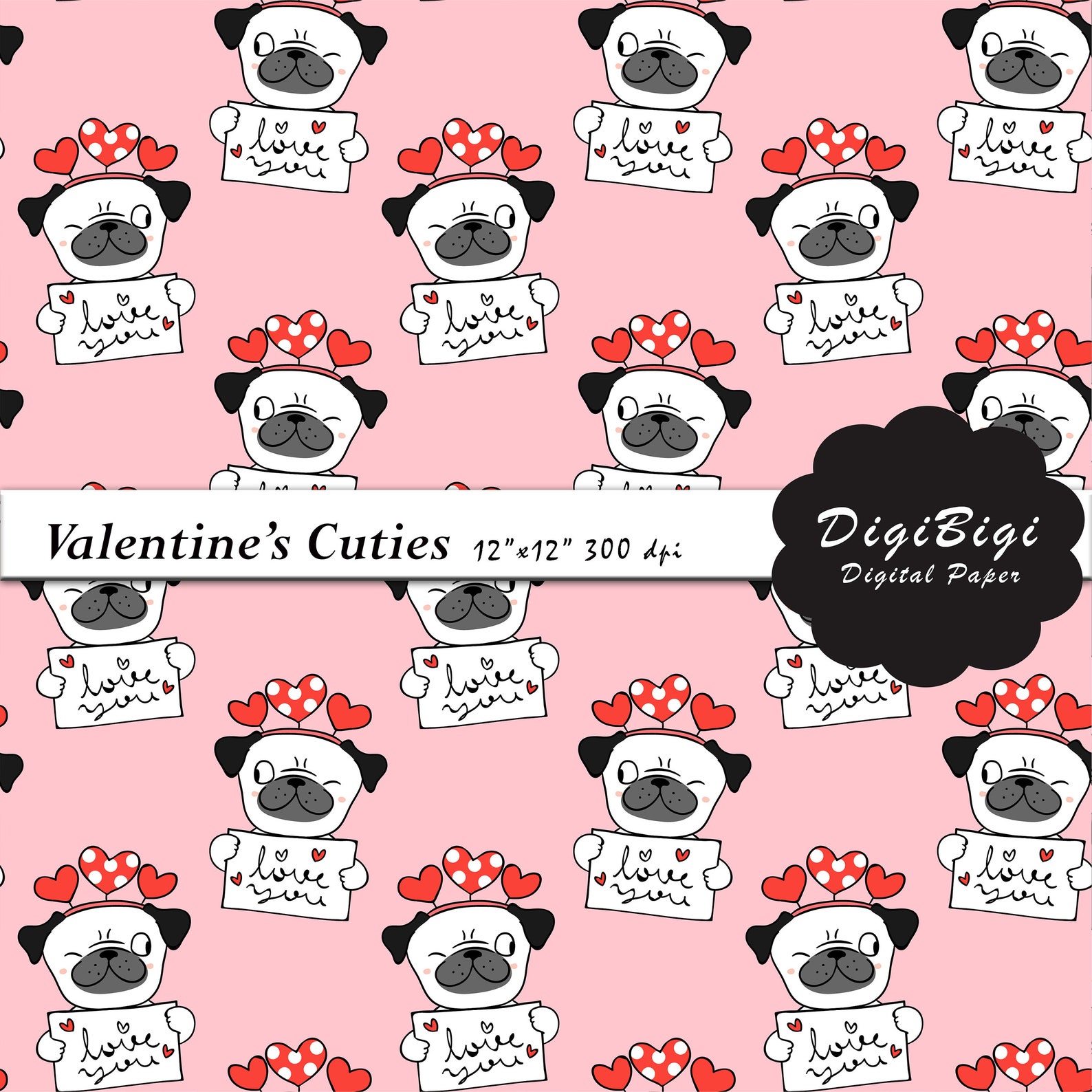 Valentines Digital Paper, Cute Puppies Digital Paper, Seamless ...