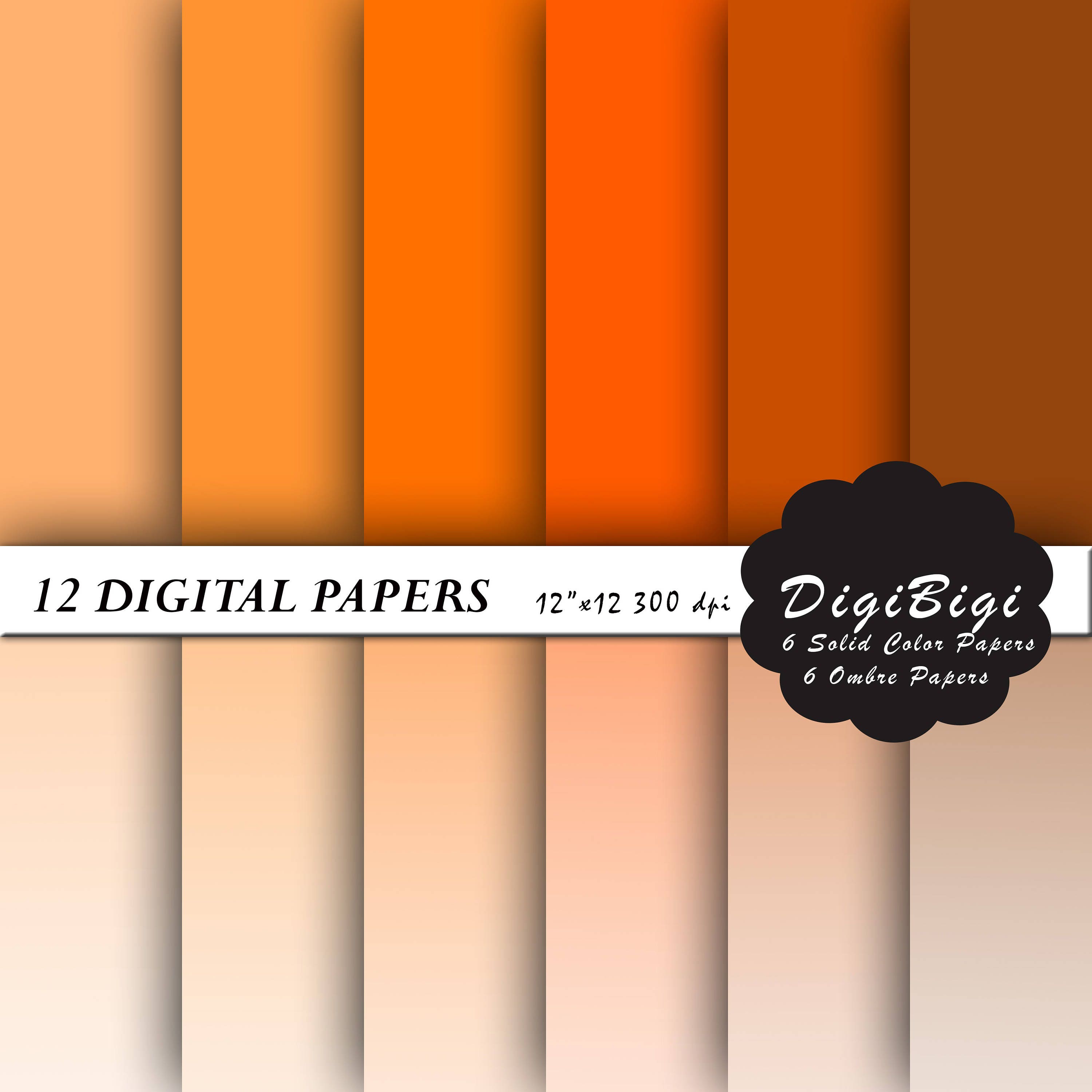Orange Digital Paper, 12 X 12, Solid Orange Paper, Orange Ombre Digital ...