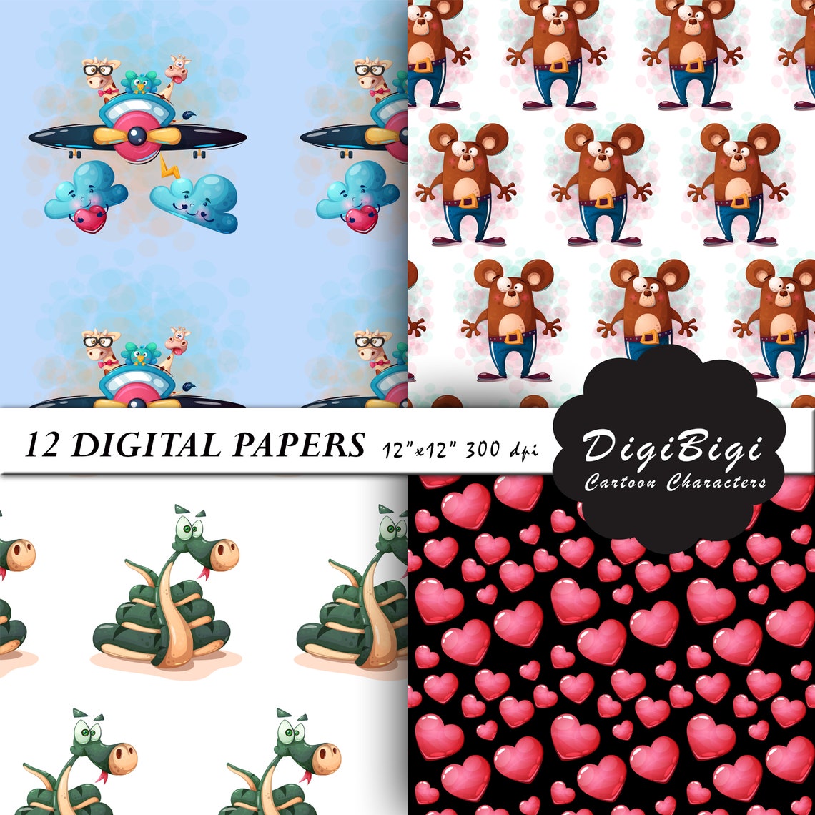 Kids Digital Paper Cartoon Digital Paper Cartoon Characters - Etsy