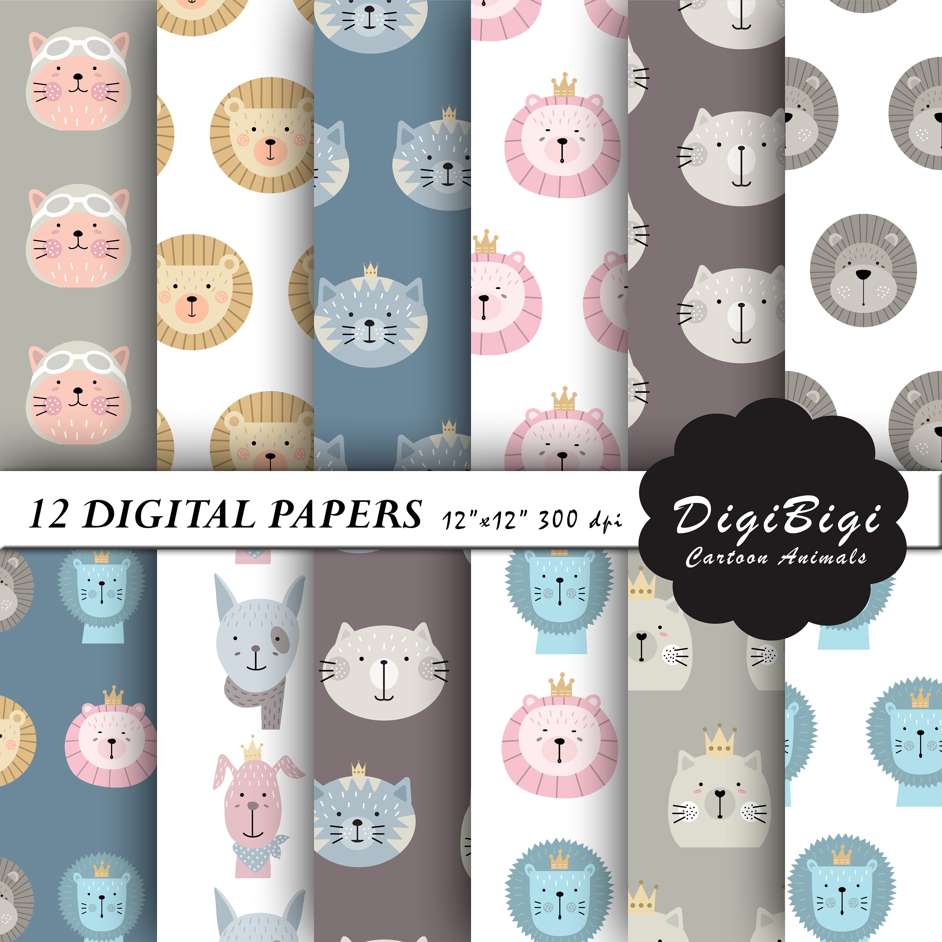Animals Digital Paper, Baby Digital Paper, Baby Animals Patterns, Baby ...