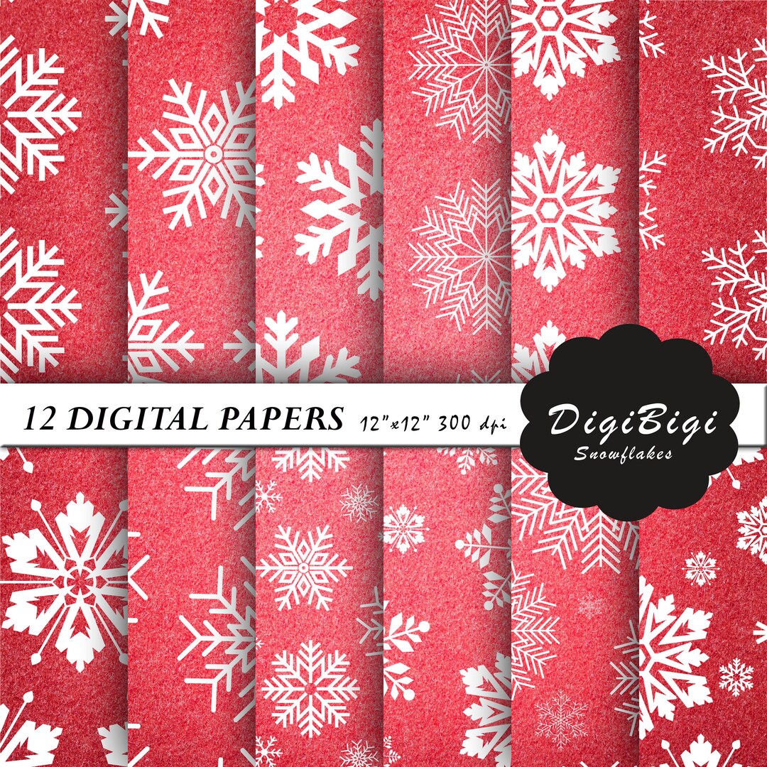 Snowflake Digital Paper, Christmas Digital Paper, Snowflake Patterns ...
