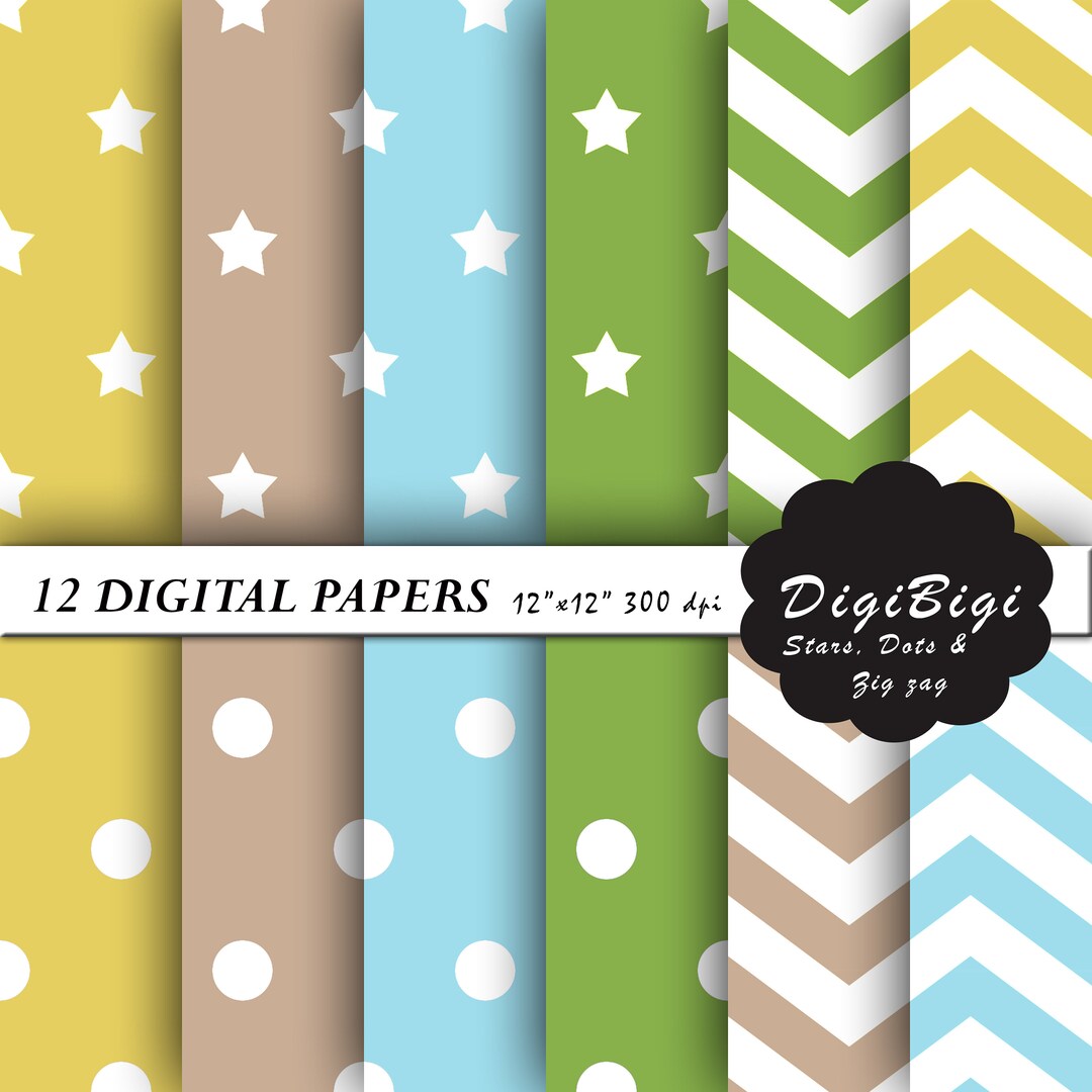 Pastel Digital Paper Pack: Chevron, Stars, Dots (digital Download) - Etsy
