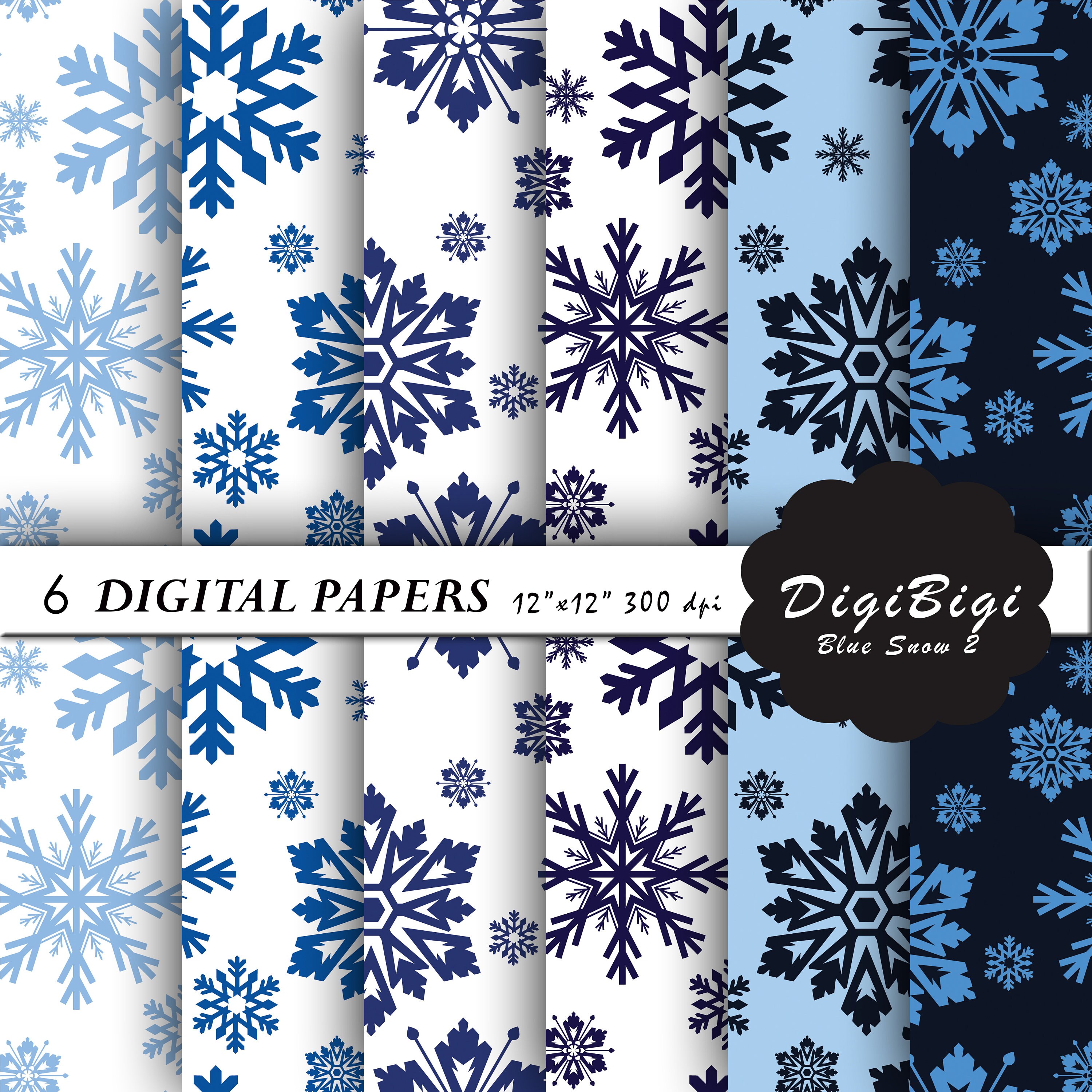 Blue Snowflake Digital Paper, Christmas Digital Paper, Snowflake ...