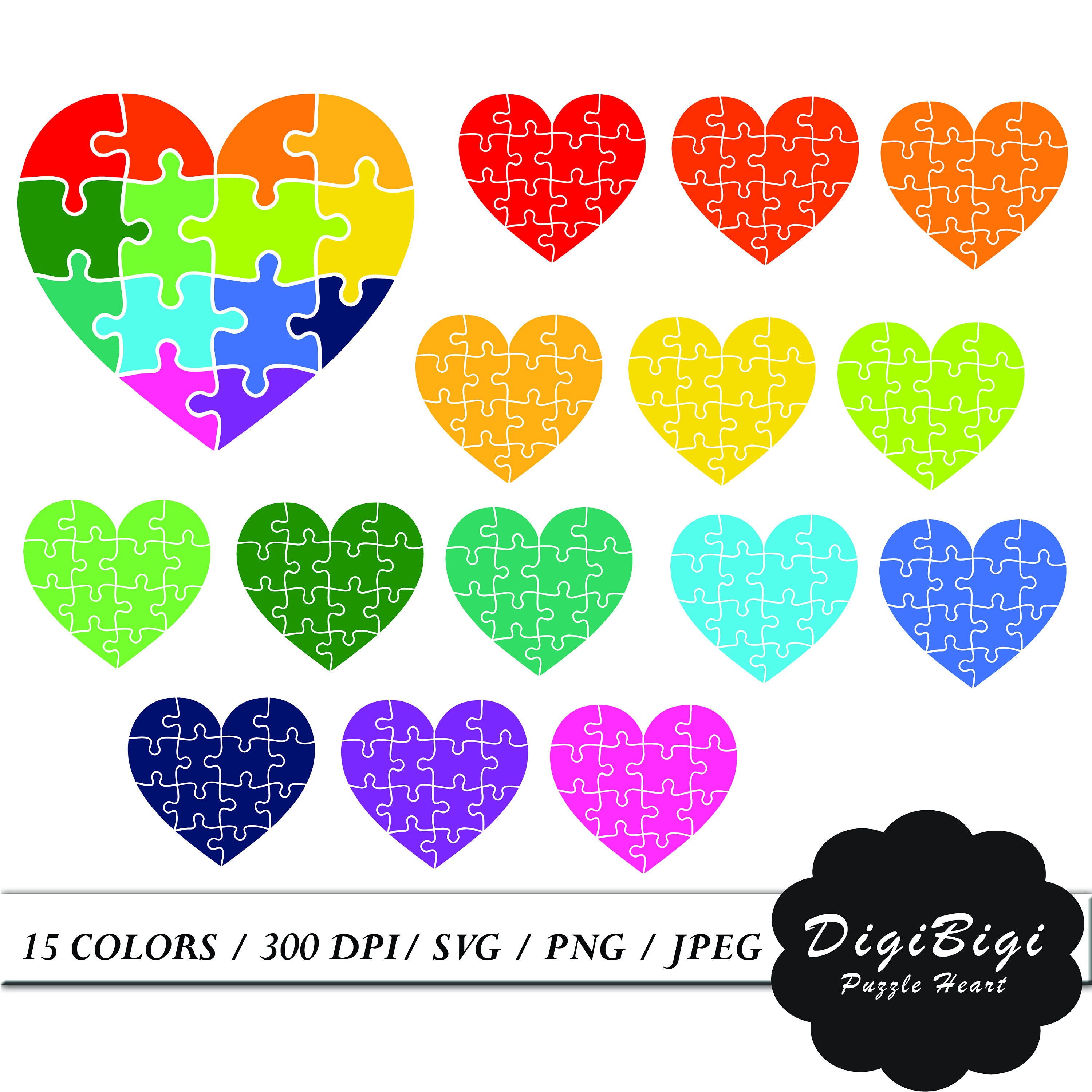 Puzzle Heart Clipart, Heart Digital Planner Clipart, Rainbow Heart ...