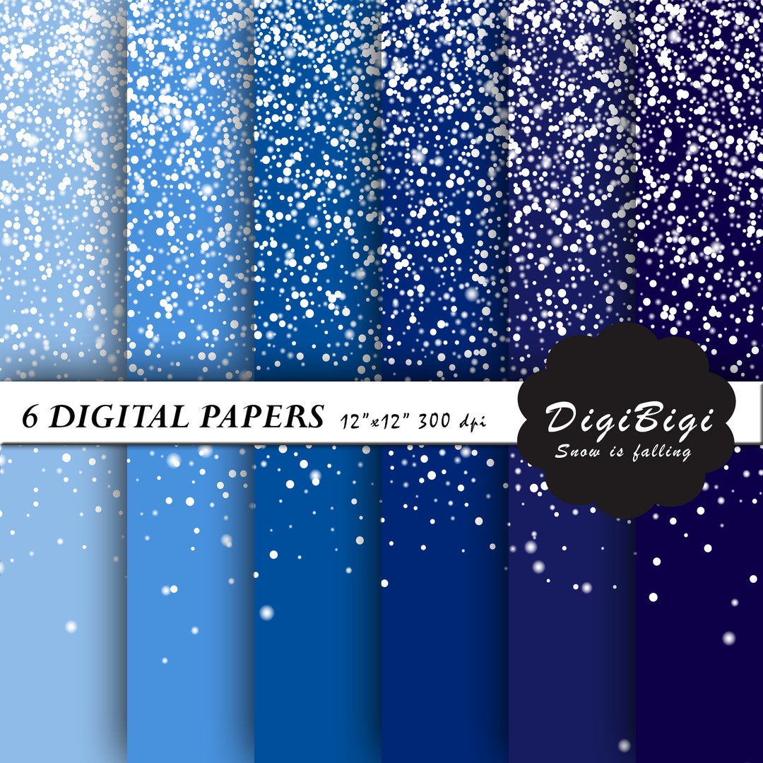 Falling Snow Digital Paper: Blue Christmas Background (12x12, Digital ...