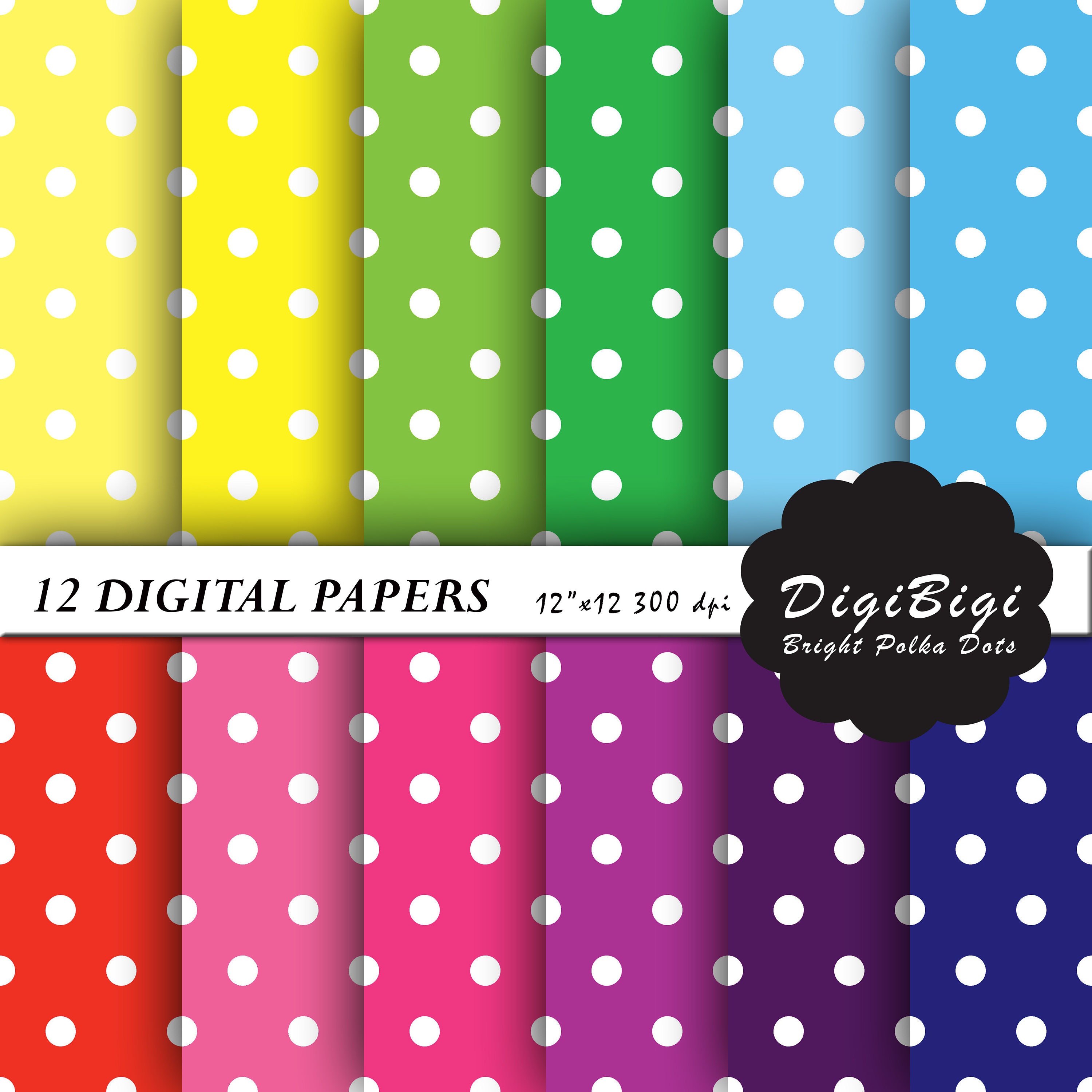 Polka Dots Digital Paper, Rainbow Dots Background, Polka Dots Digital ...