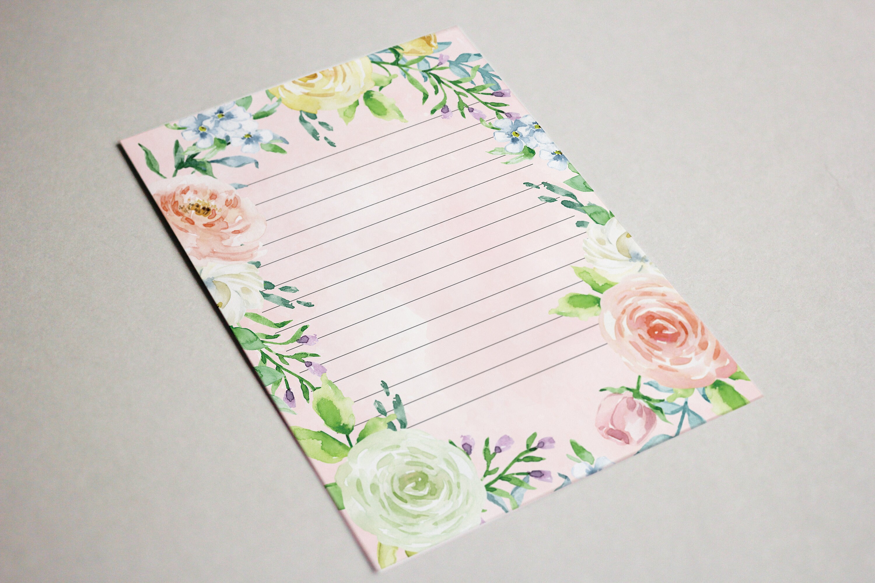Pink Writing Paper, Pink Floral Letter Paper, Floral Stationery, Roses ...