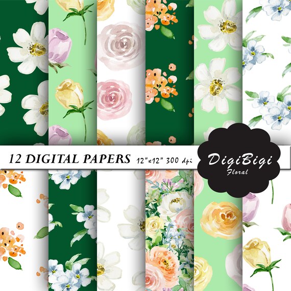 Floral Digital Paper Watercolor Flowers Digital Paper | Etsy