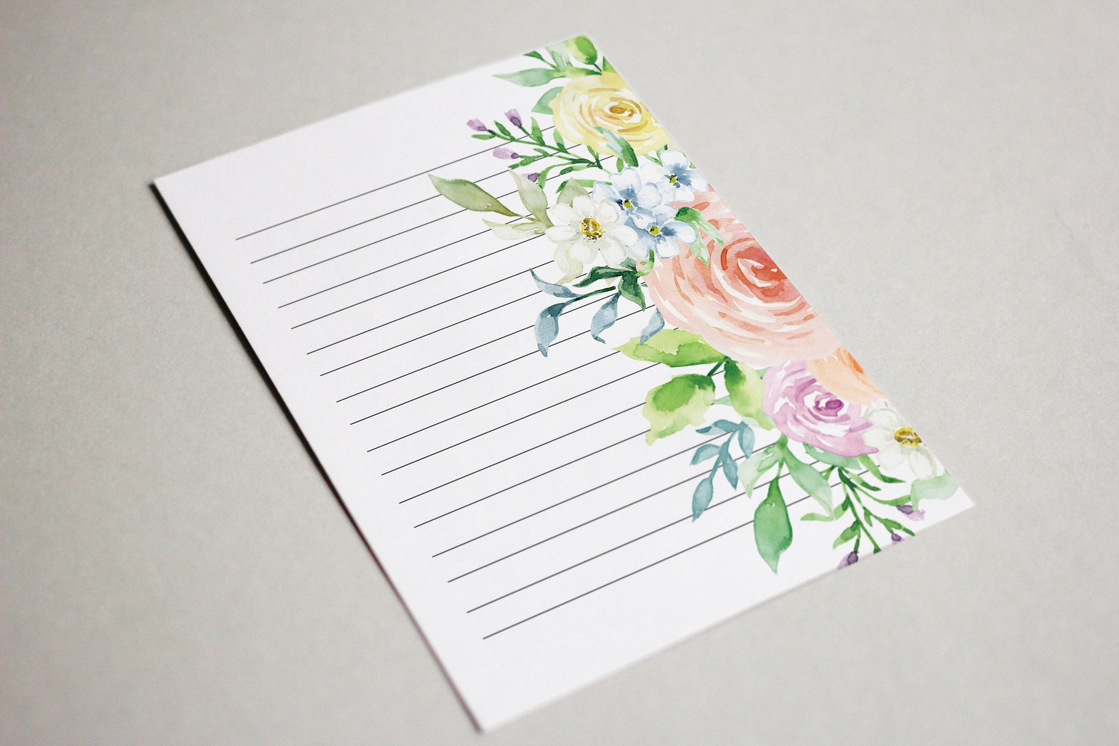 Floral Writing Paper, Watercolor Floral Letter Paper, Floral Stationery ...