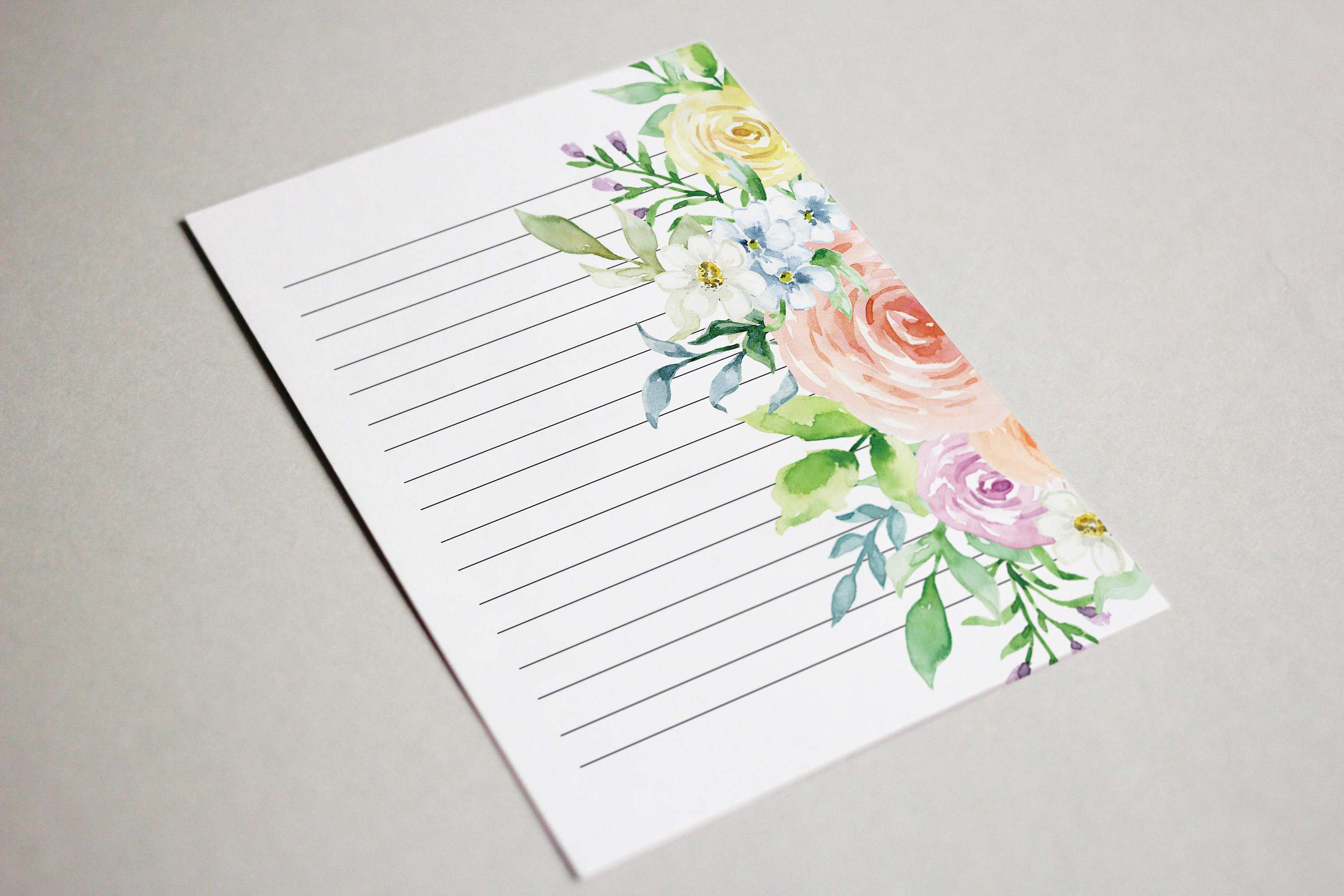 Floral Writing Paper, Watercolor Floral Letter Paper, Floral Stationery ...