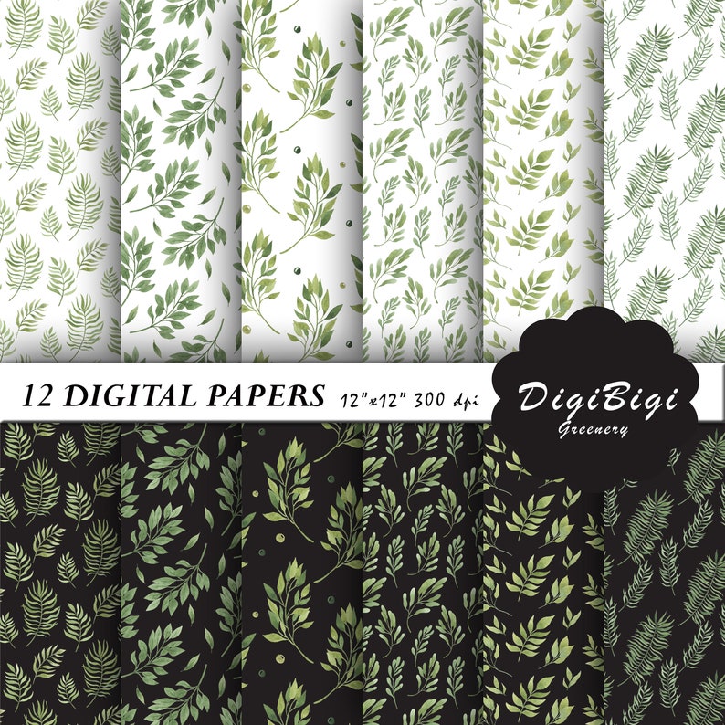 Watercolor Greenery Digital Paper, Seamless Tropical Digital Paper ...