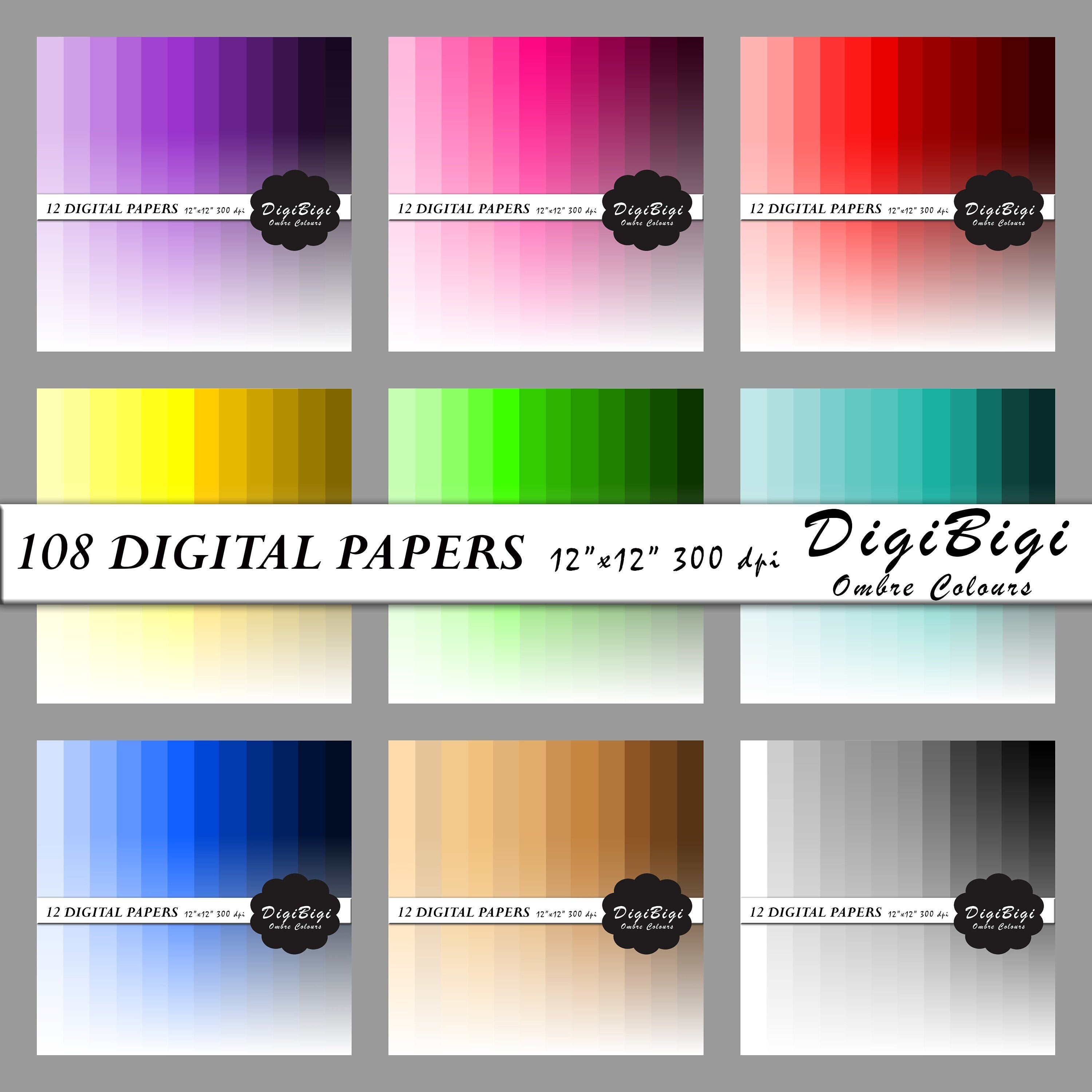Ombre Digital Paper Bundle, Gradient Digital Paper, 12 X 12, Digital ...