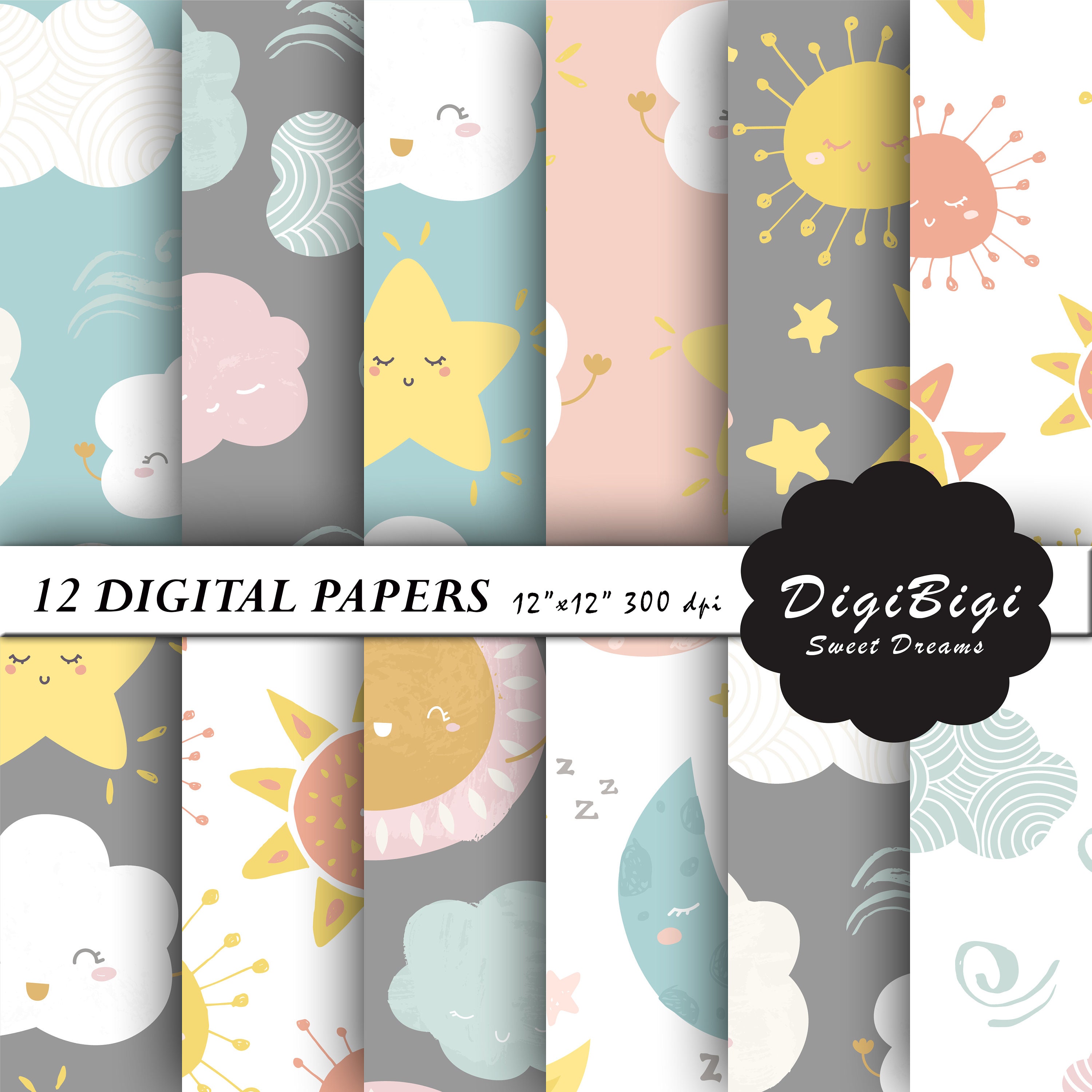 Sweet Dreams Digital Paper, Baby Digital Paper, Baby Patterns, Baby ...
