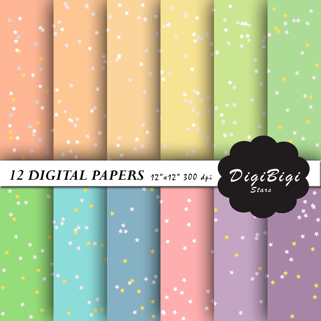 Pastel Stars Digital Paper Pack: 12x12 Scrapbook Backgrounds (instant ...