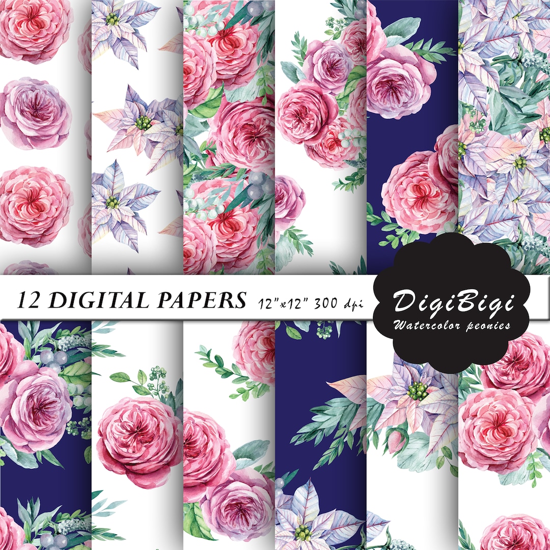 Watercolor Roses Digital Paper, Seamless Floral Digital Paper ...