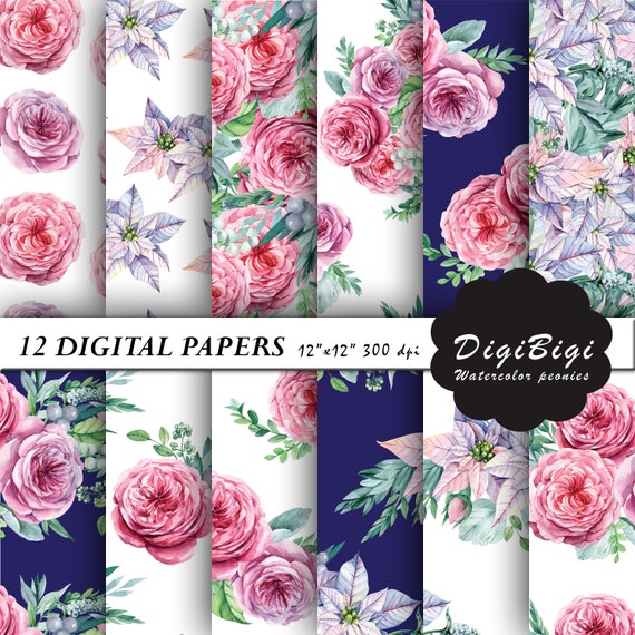 Watercolor Roses Digital Paper Seamless Floral Digital Paper | Etsy