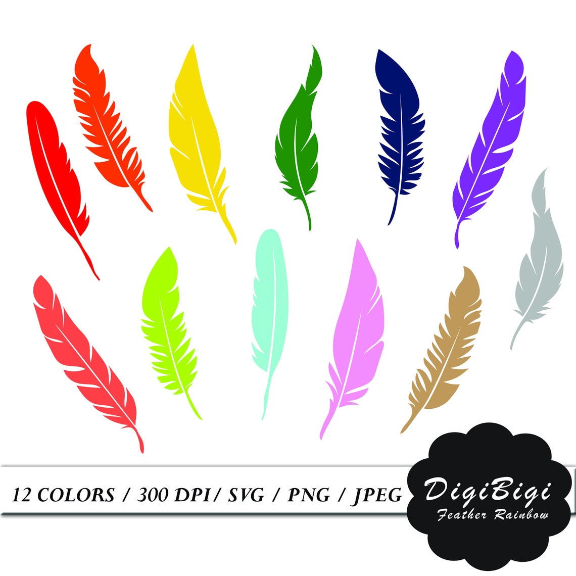 Feather Clipart, Rainbow Feather Clip Art, Clipart Stickers, Feather ...