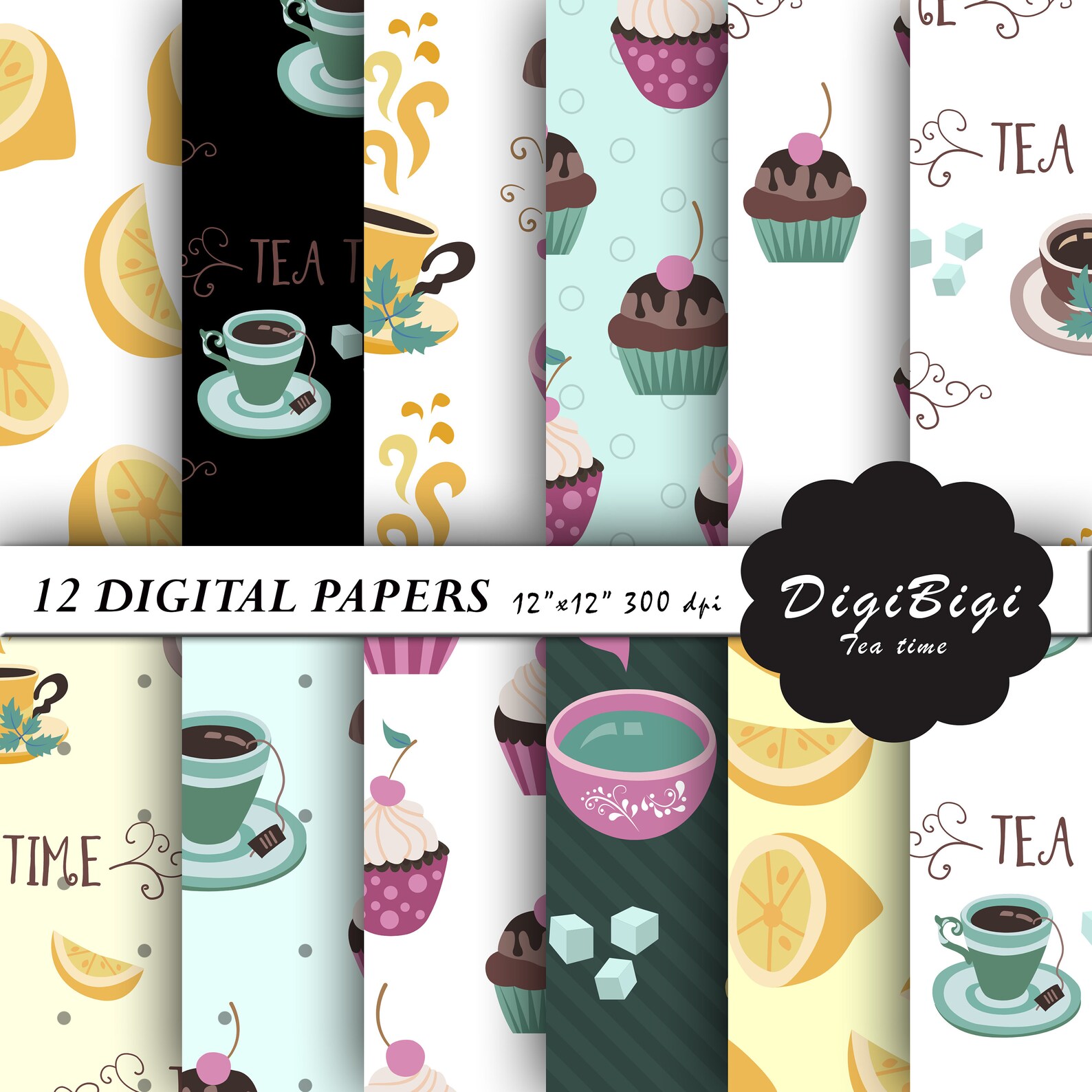 Tea Time Digital Paper, Tea Party Digital Paper, Tea Cup Patterns, Tea ...