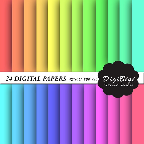 Rainbow Digital Paper 12 X 12 Solid Pastel Digital Paper | Etsy