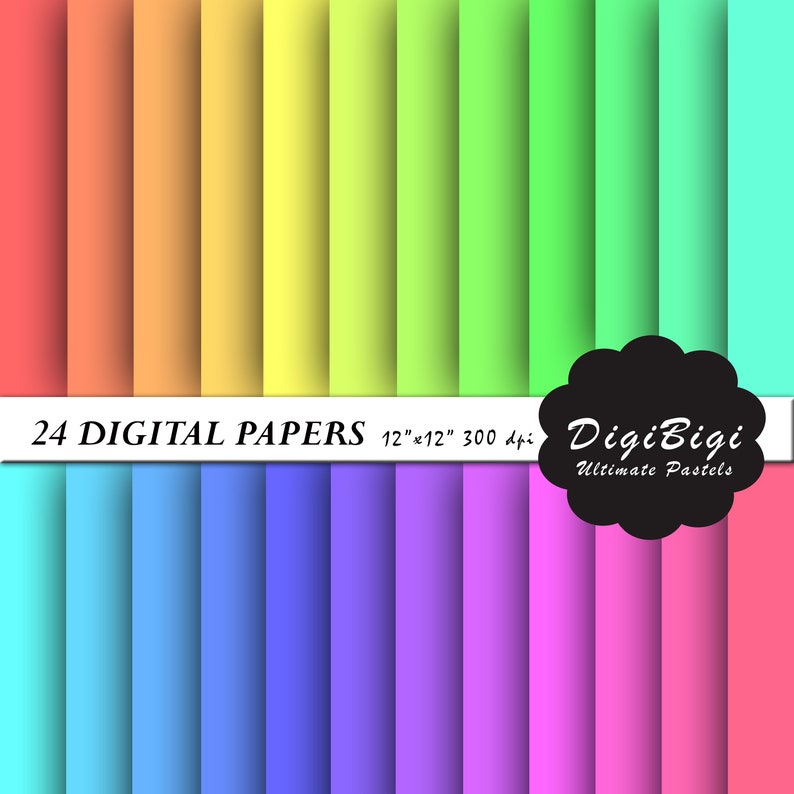 Rainbow Digital Paper, 12 X 12, Solid Pastel Digital Paper, Pastel ...