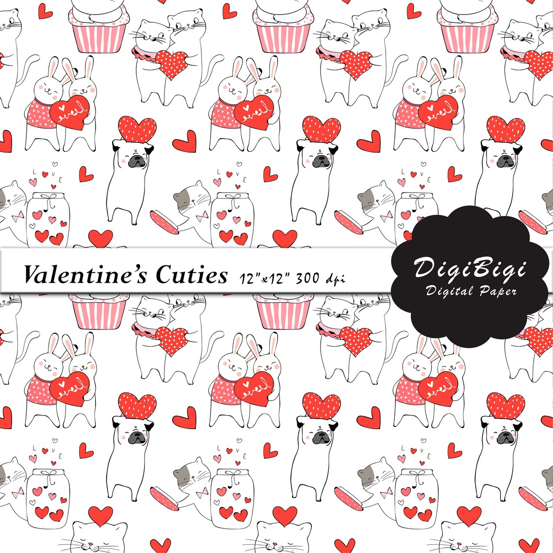 Valentines Digital Paper, Seamless Valentines Digital Paper, Seamless ...