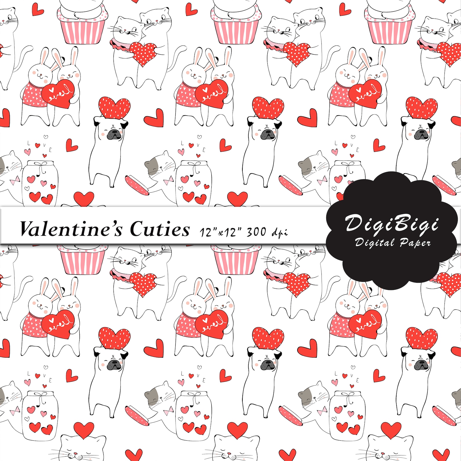 Valentines Digital Paper, Seamless Valentines Digital Paper, Seamless ...