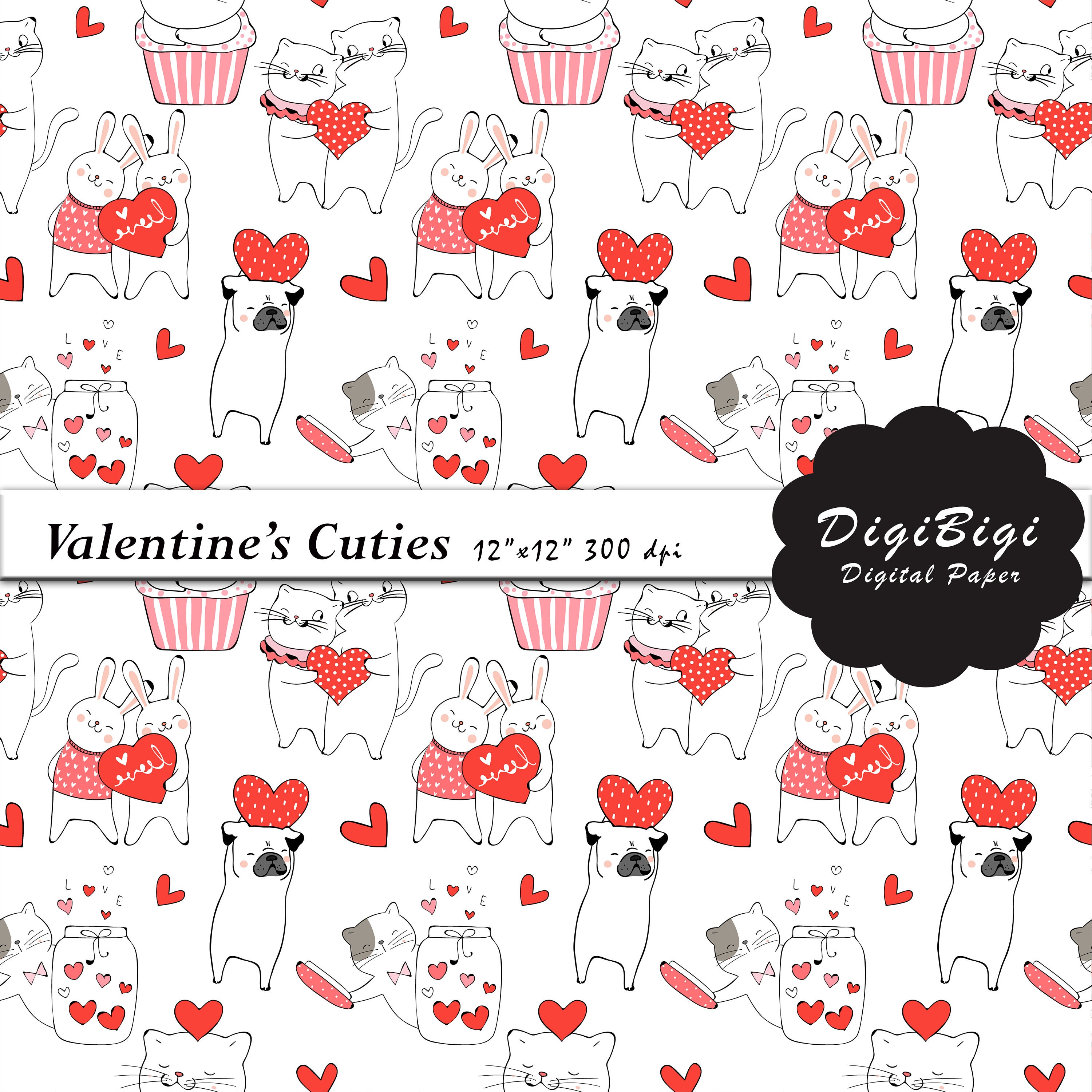 Valentines Digital Paper, Seamless Valentines Digital Paper, Seamless ...