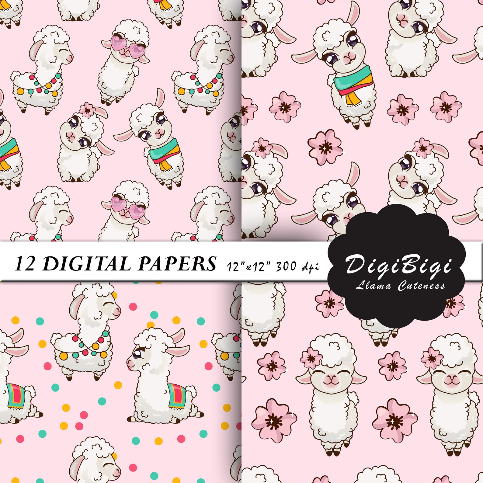 Llama Digital Paper, Alpaca Digital Paper, Llama Patterns, Llama ...