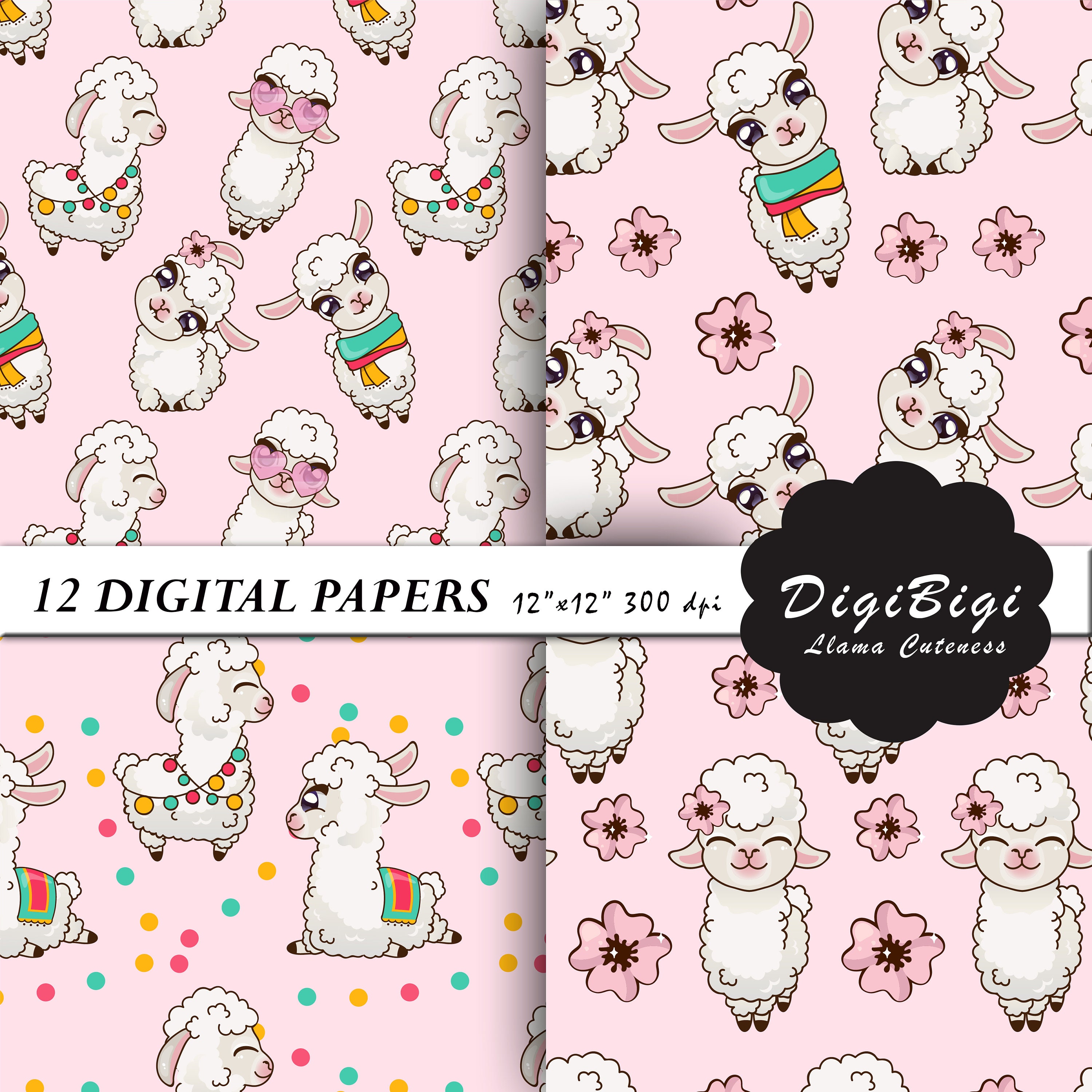 Llama Digital Paper, Alpaca Digital Paper, Llama Patterns, Llama ...