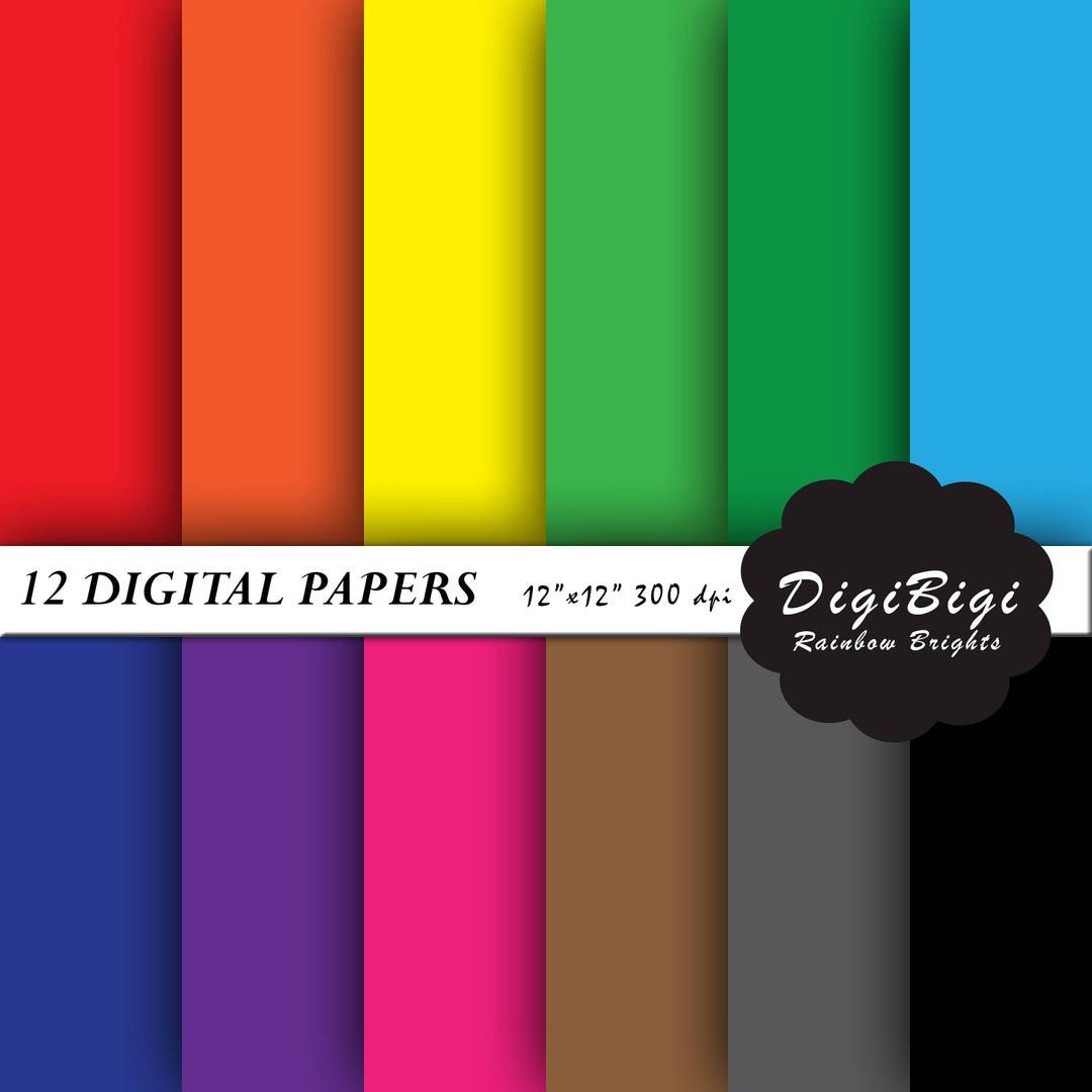 Solid Color Digital Paper, 12 X 12, Rainbow Background, Bright Colors ...