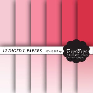 Pink Digital Paper Pack, 12 X 12, Solid Color, Ombre Digital Paper ...