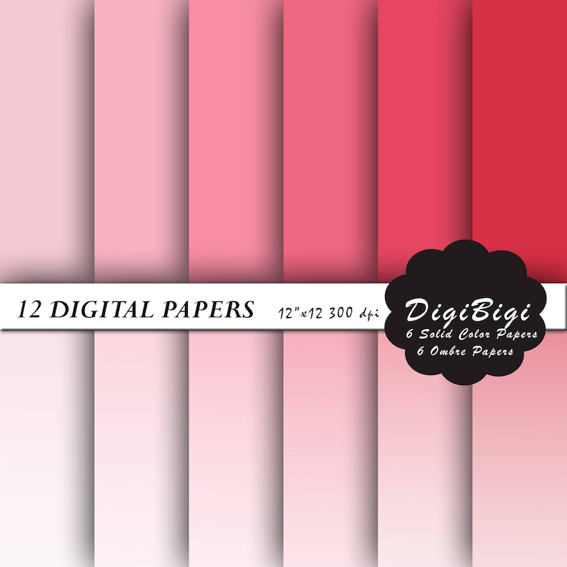 Pink Digital Paper Pack, 12 X 12, Solid Color, Ombre Digital Paper ...
