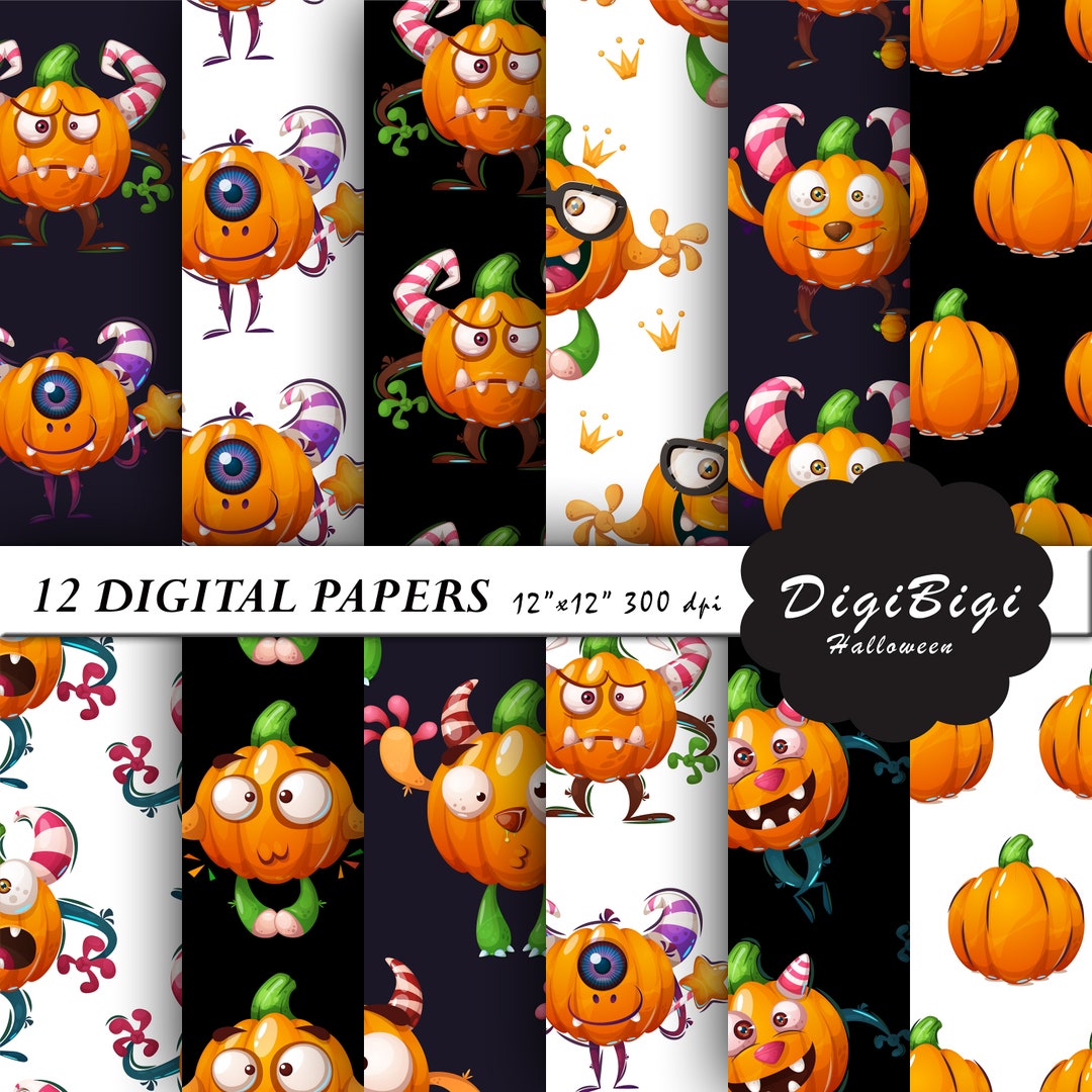 Halloween Pumpkin Digital Paper, Seamless Halloween Paper, Pumpkin ...