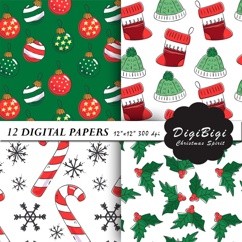 Christmas Digital Paper, Seamless Christmas Paper, 12 X 12, Christmas ...