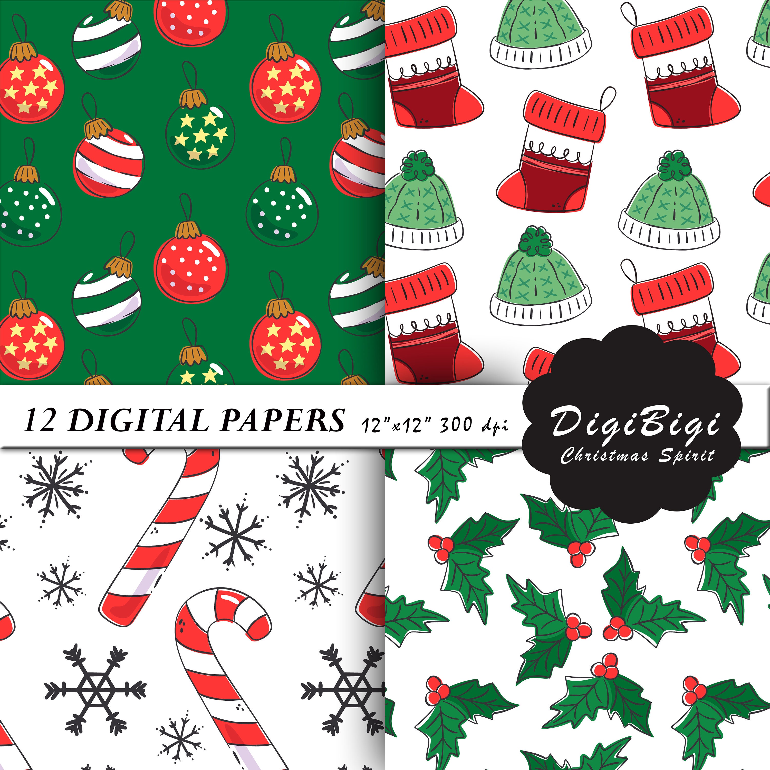Christmas Digital Paper, Seamless Christmas Paper, 12 X 12, Christmas ...