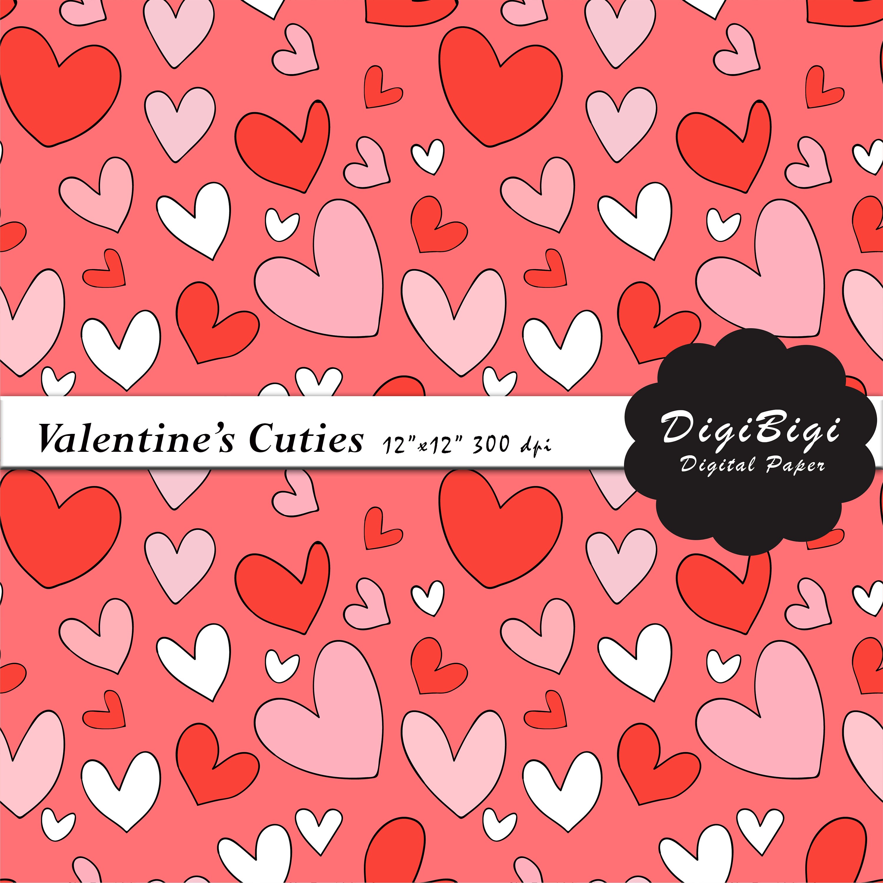 Valentines Digital Paper, Cute Cat Digital Paper, Seamless Valentines ...