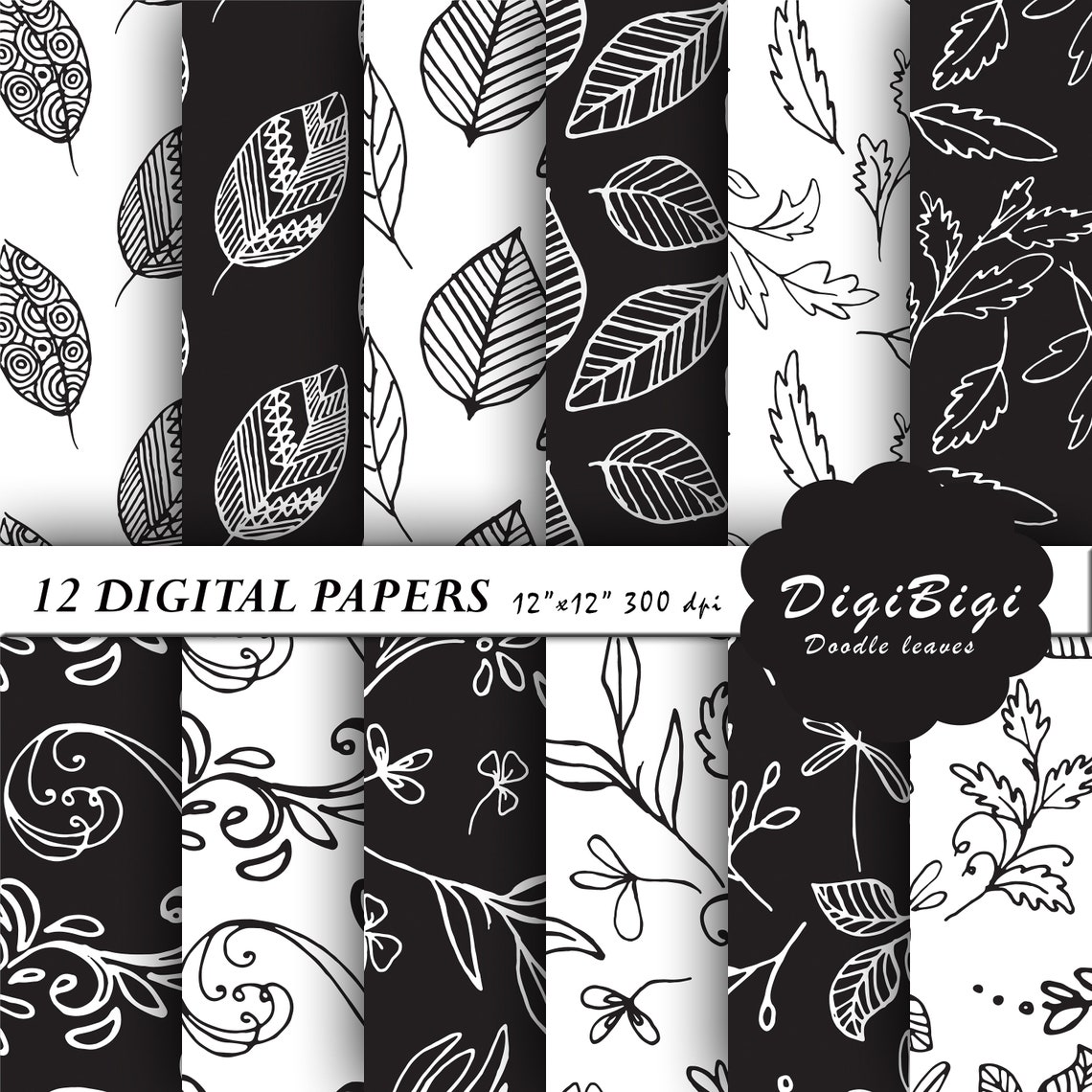 Black and White Floral Digital Paper Botanical Digital Paper - Etsy