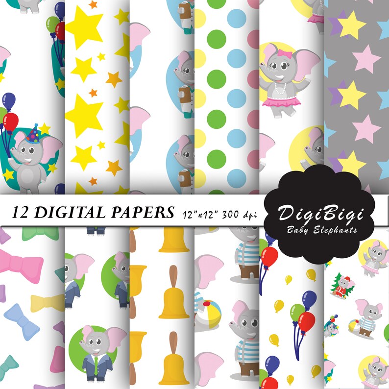 Baby Elephant Digital Paper, Baby Elephant Background, Baby Animal ...
