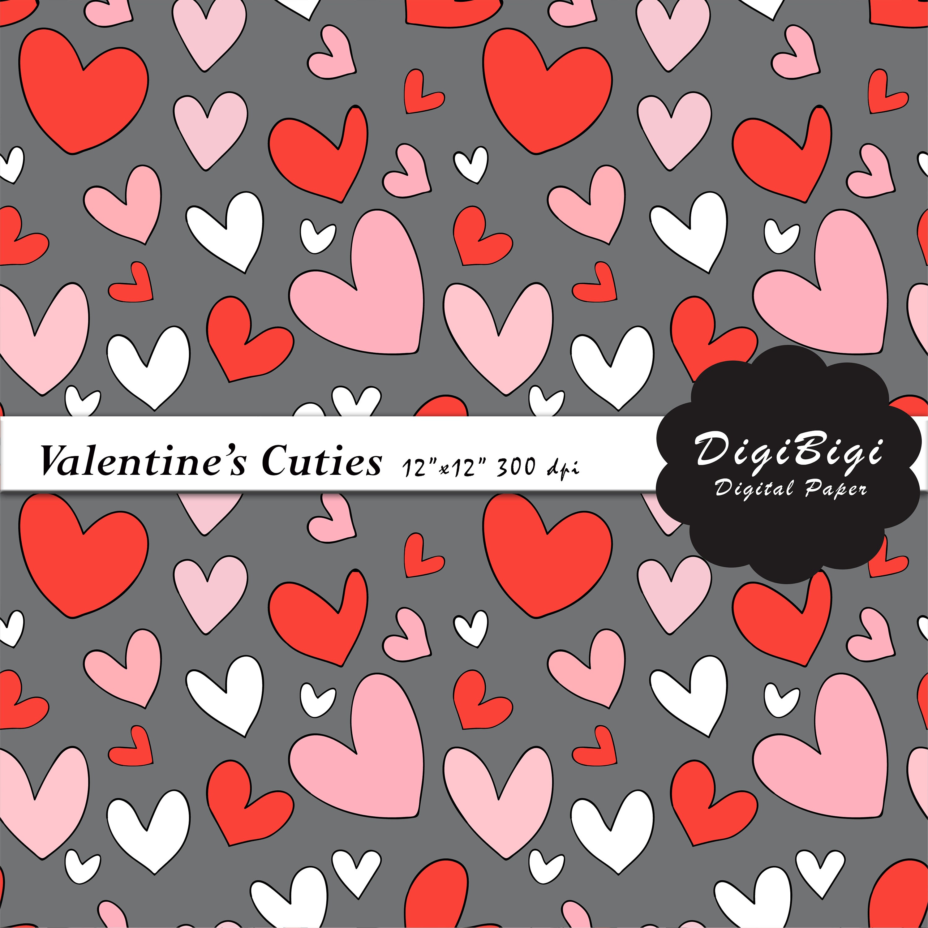 Valentines Digital Paper, Cute Puppies Digital Paper, Seamless ...