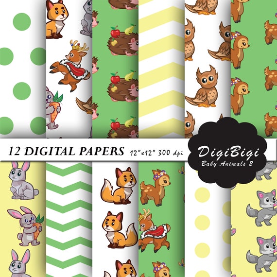 Baby Animals Digital Paper Cute Animals Digital Paper Kids | Etsy