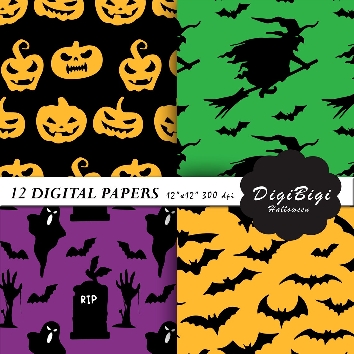 Halloween Digital Paper, Scary Paper, Trick or Treat Paper, Halloween ...