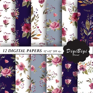 Watercolor Flowers Digital Paper, Seamless Floral Digital Paper ...
