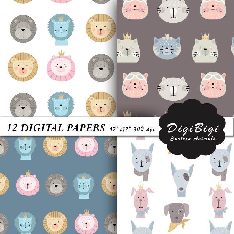 Animals Digital Paper, Baby Digital Paper, Baby Animals Patterns, Baby ...