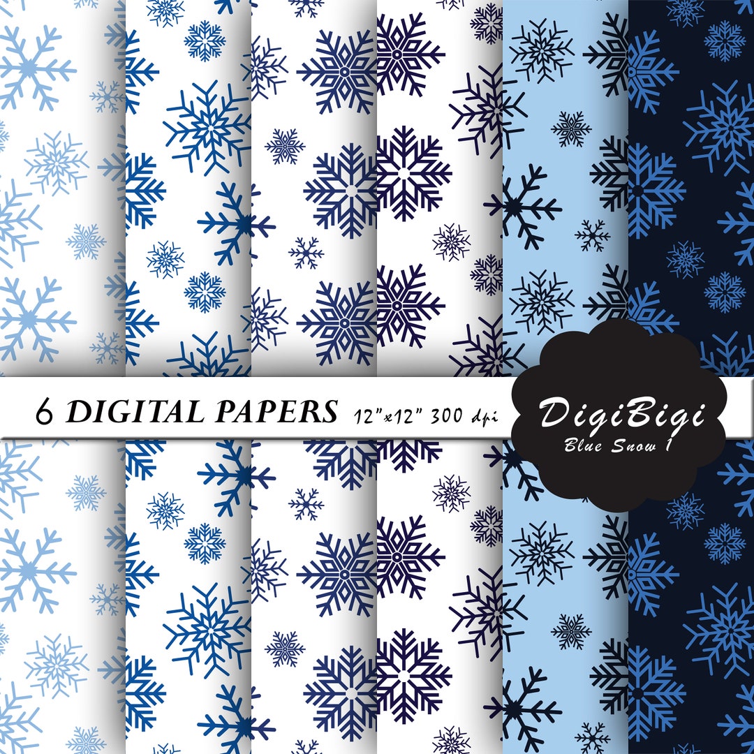 Blue Snowflake Digital Paper: Christmas Patterns (12x12 PNG & JPEG ...