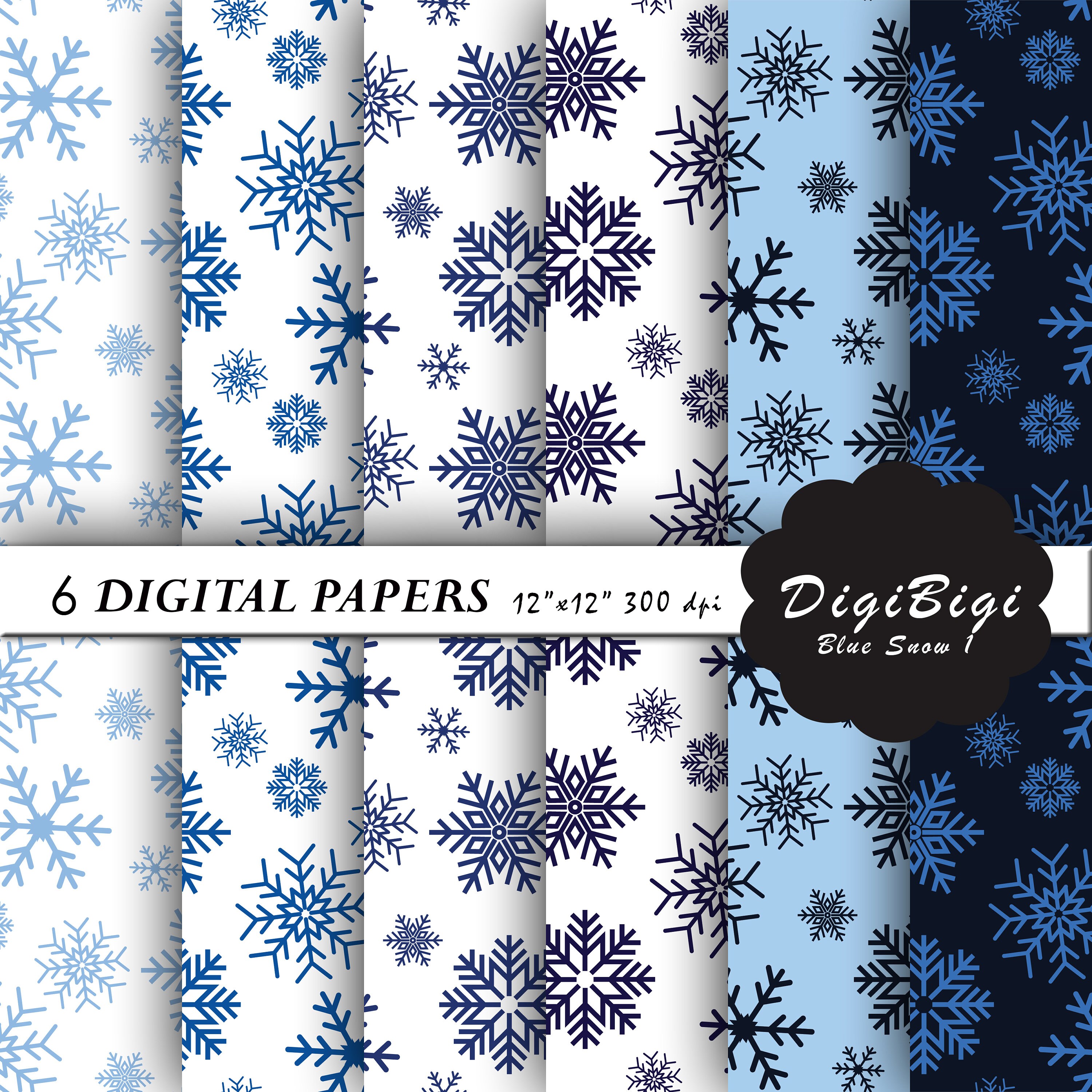 Blue Snowflake Digital Paper: Christmas Patterns (12x12 PNG & JPEG ...