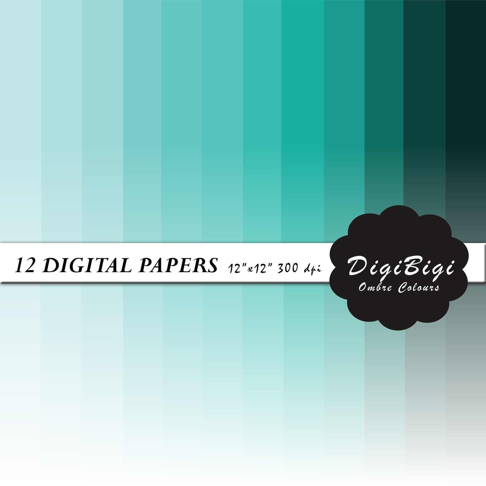 Turquoise Ombre Digital Paper, Teal Digital Paper, 12 X 12, Ombre ...