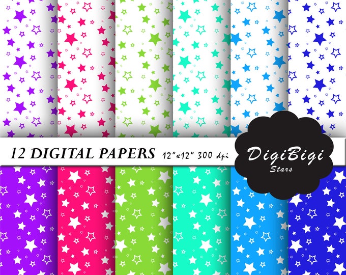White Star Rainbow Confetti Digital Paper Bundle, Seamless Pattern ...
