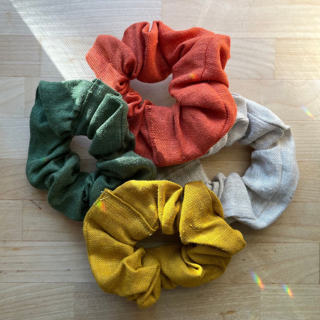 Linen Scrunchie Set - Set of 4 100% Linen Scrunchies in Beige, Yellow ...